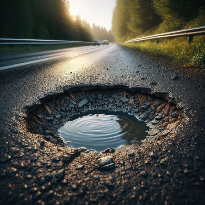 A Deep Hole in the Asphalt Road. Stock Image - Image of deterioration ...