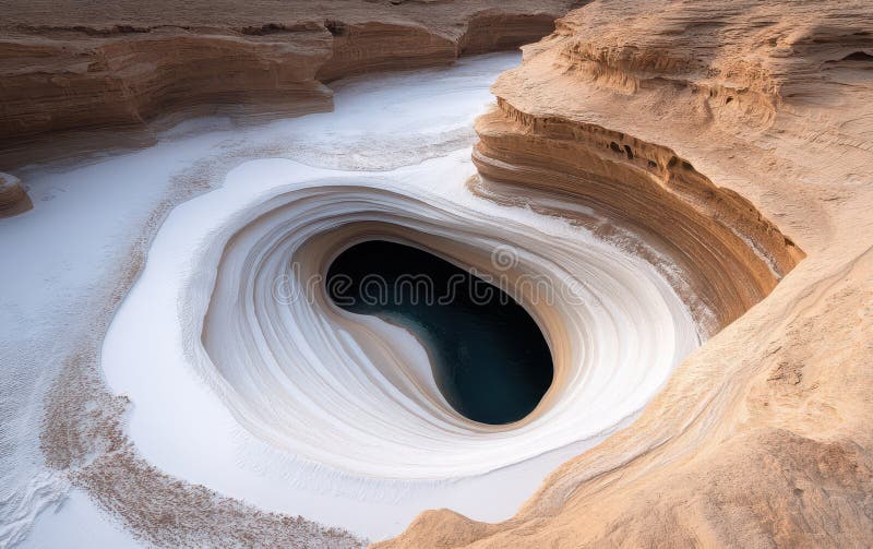 A Deep Hole is Visible in the Center of a Vast Canyon Landscape. Stock ...