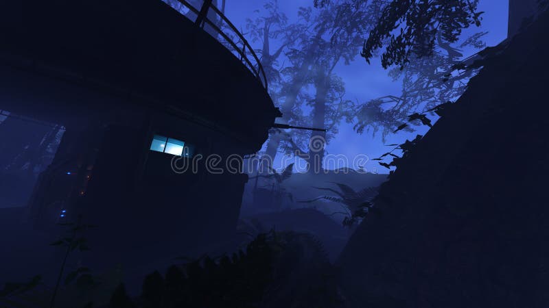 Deep jungle outpost stock illustration. Illustration of science - 70111044