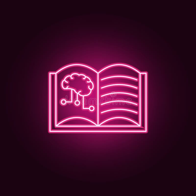 Artificial Intelligence Brain Icon in Neon Style Stock Illustration ...