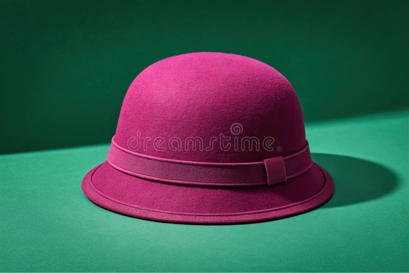 Deep Magenta Cloche Hat Mockup on Solid Emerald Background Stock ...