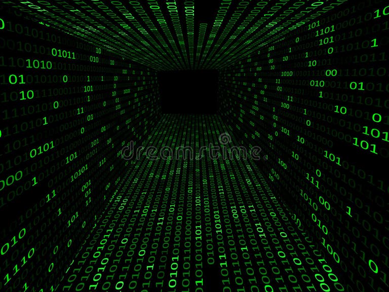 Deep Matrix Dark Tunnel Binary Code 0 and 1. Data Secure and Data ...