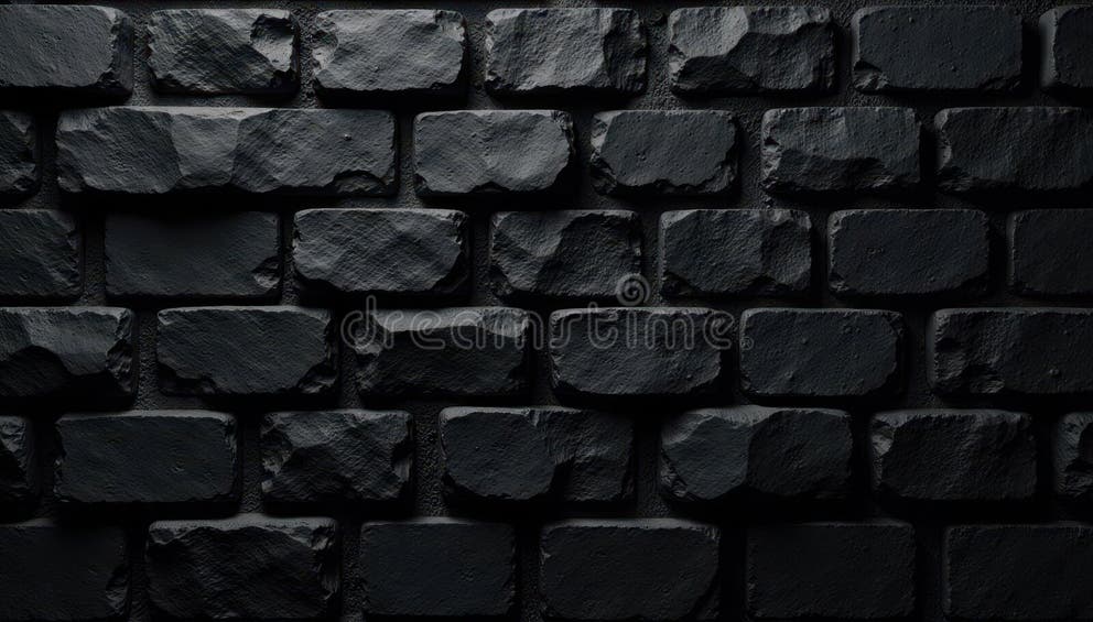 Deep, Matte Black Brick Texture Seamless Pattern , Stone, Wallpaper ...