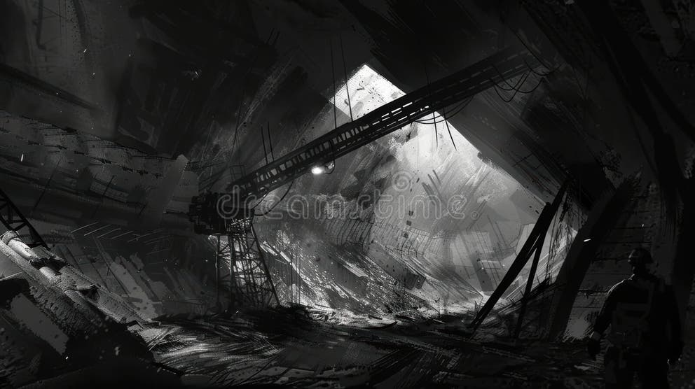 Deep Mine Operation with Workers Using Tools To Extract Minerals from ...