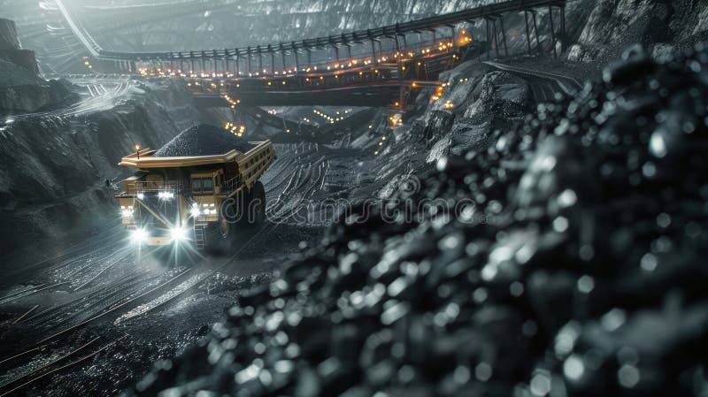 Deep Mine Operation with Workers Using Tools To Extract Minerals from ...