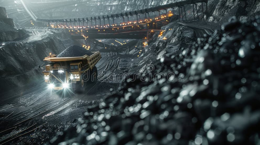 Deep Mine Operation with Workers Using Tools To Extract Minerals from ...