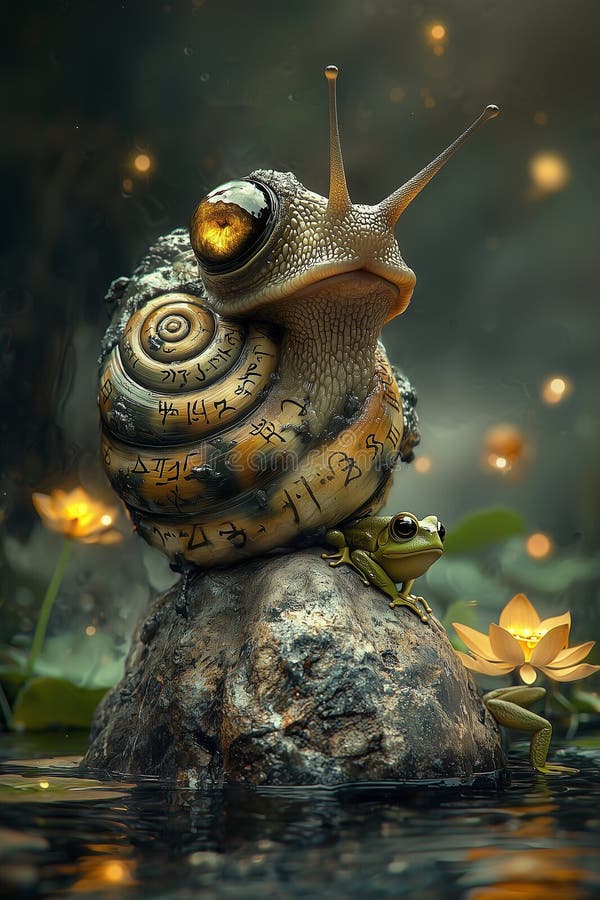 Ancient Snail Oracle of the Misty Temple Stock Illustration ...