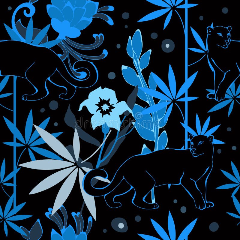 Deep Monochrome Pattern with Panther Stock Vector - Illustration of ...
