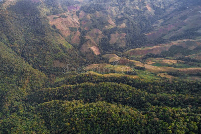 Deep Mountain Valley Aerial Look Down View Stock Photo - Image of green ...