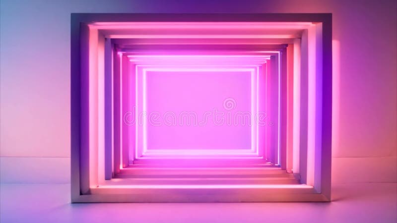 Deep Multi-layer Square 3D Frame Glowing Pink Neon, Slow Zoom Effect ...