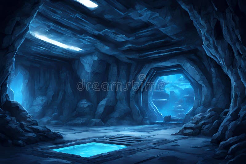 Deep and Mysterious Stone Cave with Sci-fi Elements. Digital Artwork ...