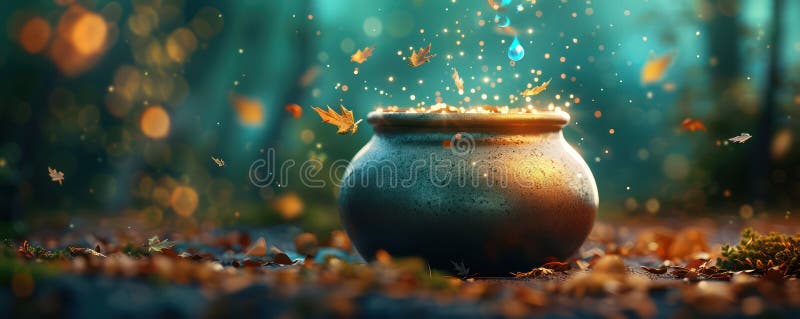 Enchanted Cauldron in a Mystical Forest a Whimsical Scene with Magical ...