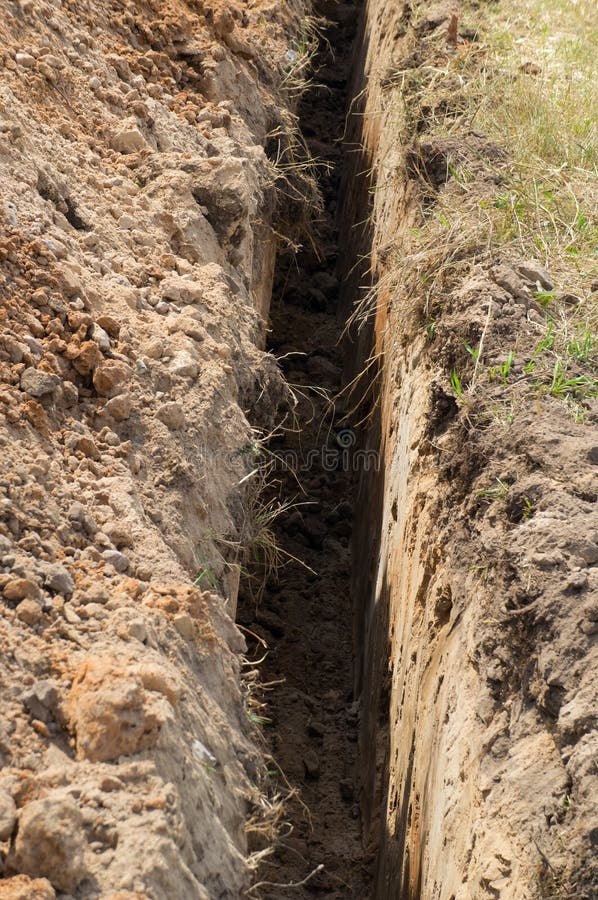 Deep narrow ditch in land stock photo. Image of earth - 66230752
