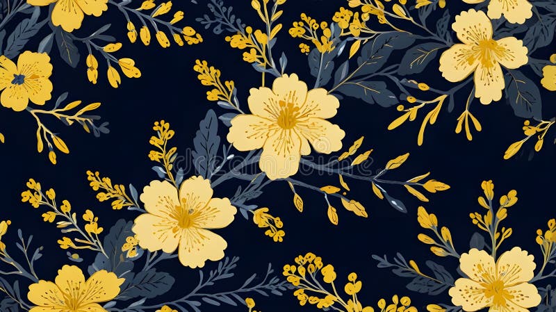 Deep Navy Blue Branches with Light Lemon-yellow Blossoms Stock ...