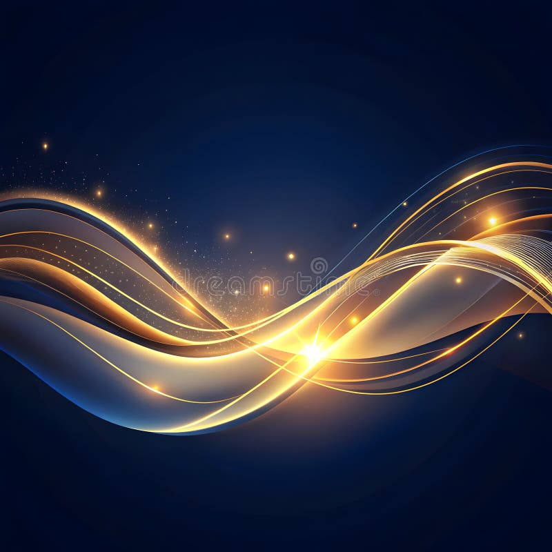 Deep Navy Blue Gradient with Soft Golden Glowing Curves Stock ...