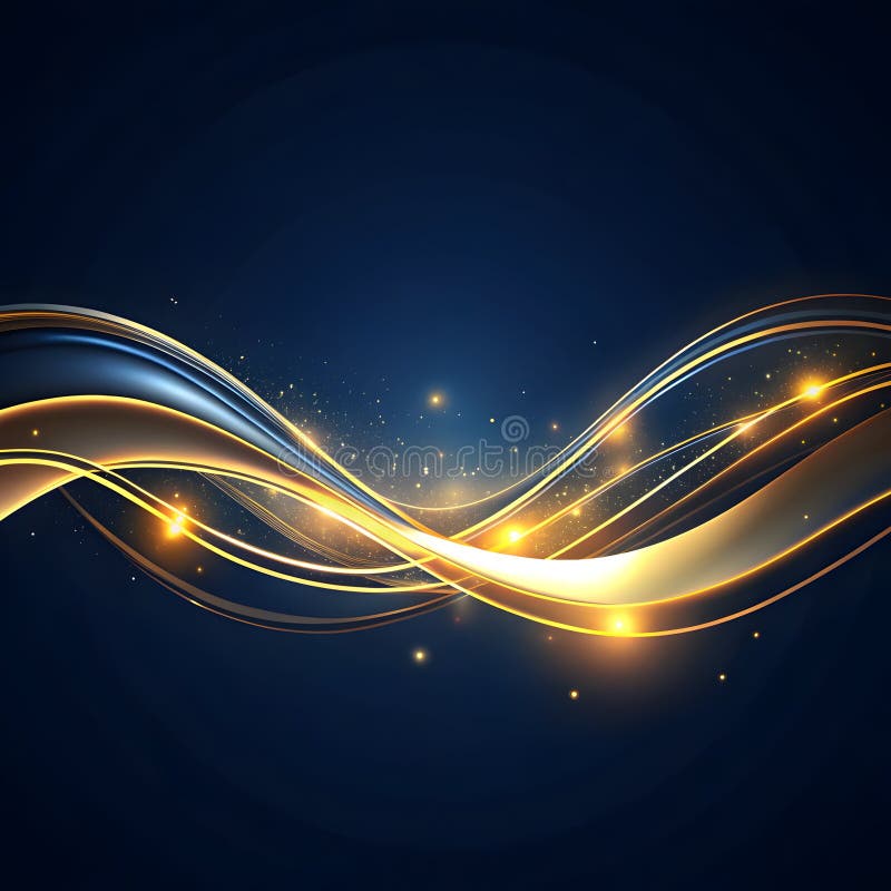 Deep Navy Blue Gradient with Soft Golden Glowing Curves Stock ...
