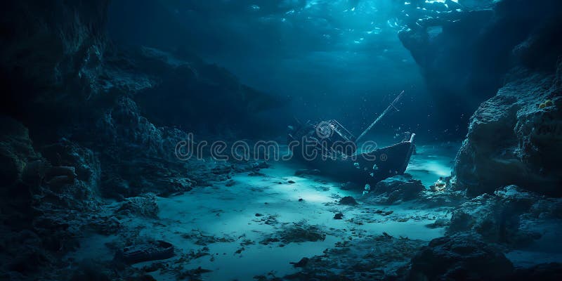 Deep Ocean Abyss Underwater World Background Image Stock Illustration ...