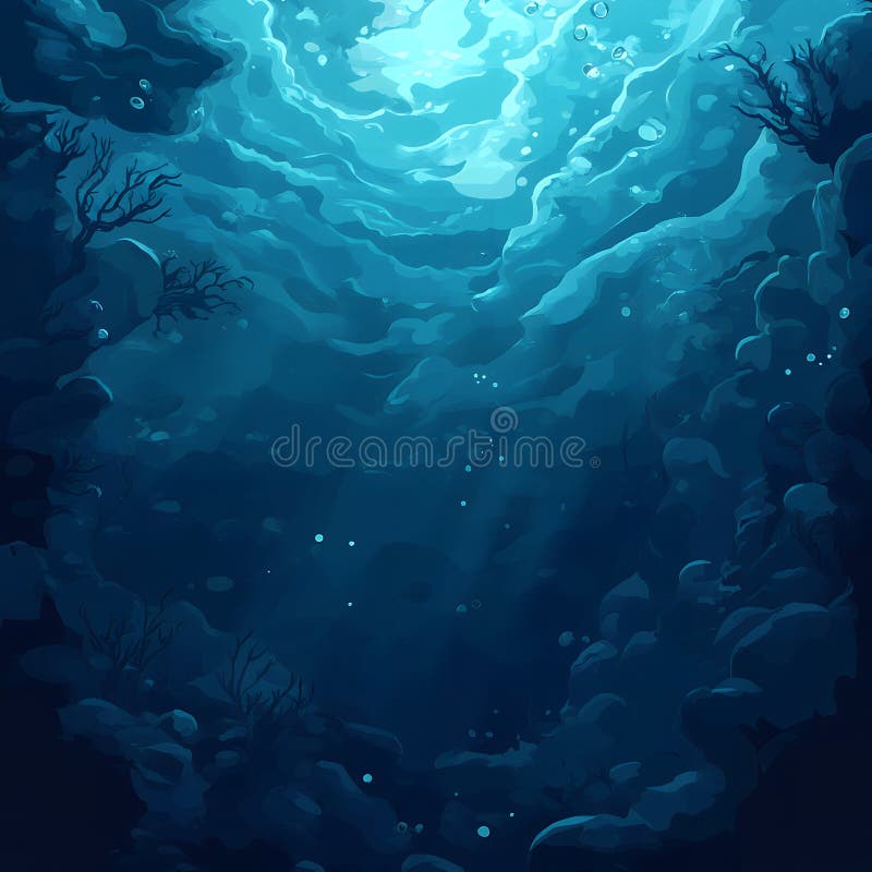 Deep Ocean Scene Sunlight Rays Underwater World Illustration Digital ...