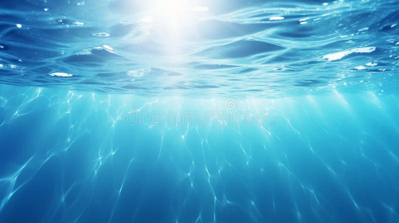 Deep Ocean World with Waves. Clear Sea Water View from Below . Empty ...