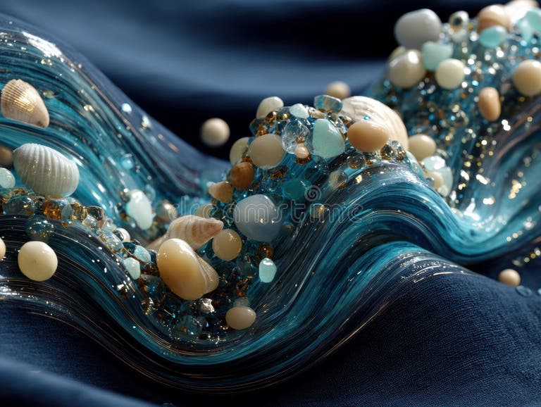 Deep Oceanic Blue Wave with White Crests Flowing Over a Pattern of ...