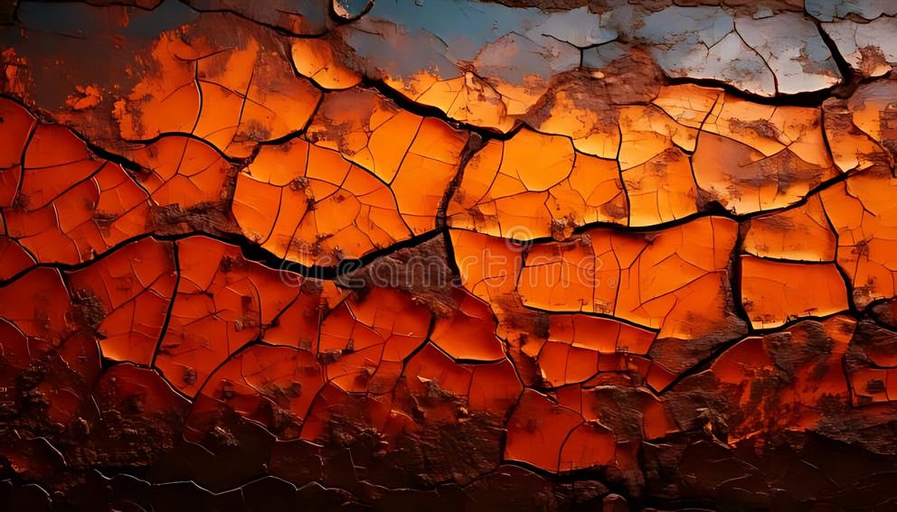 The Deep Orange Crackled Paint Exhibits a Rugged, Time-worn Texture and ...