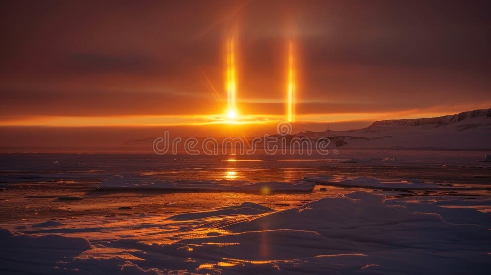 The Deep Orange Sun Sending Pillars of Light Dancing through the Sky at ...