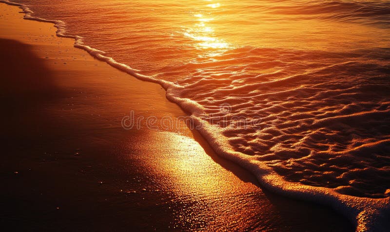 Deep Orange Sunset Casting Long Shadows on the Beach Stock Photo ...