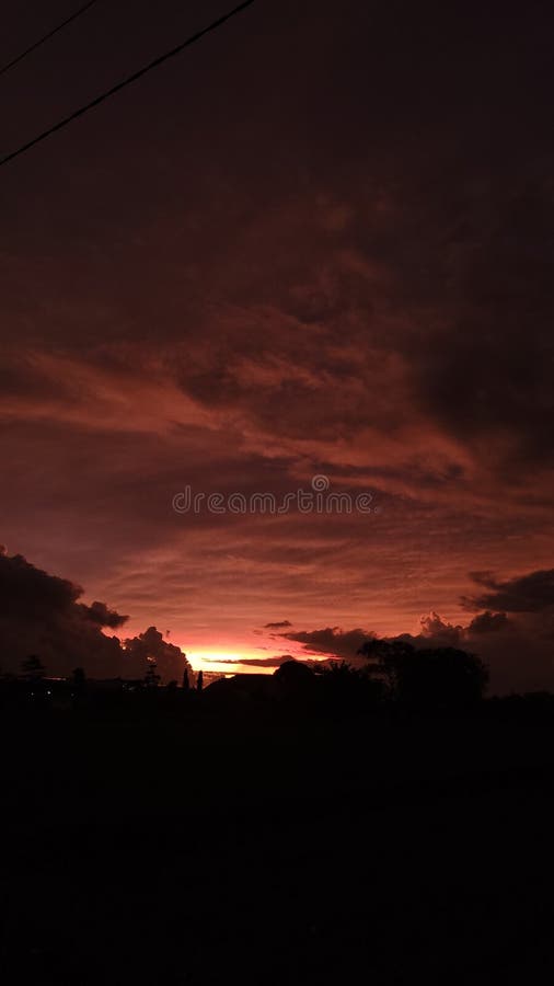 Deep Orange Sunset in Yogyakarta Stock Image - Image of orange ...