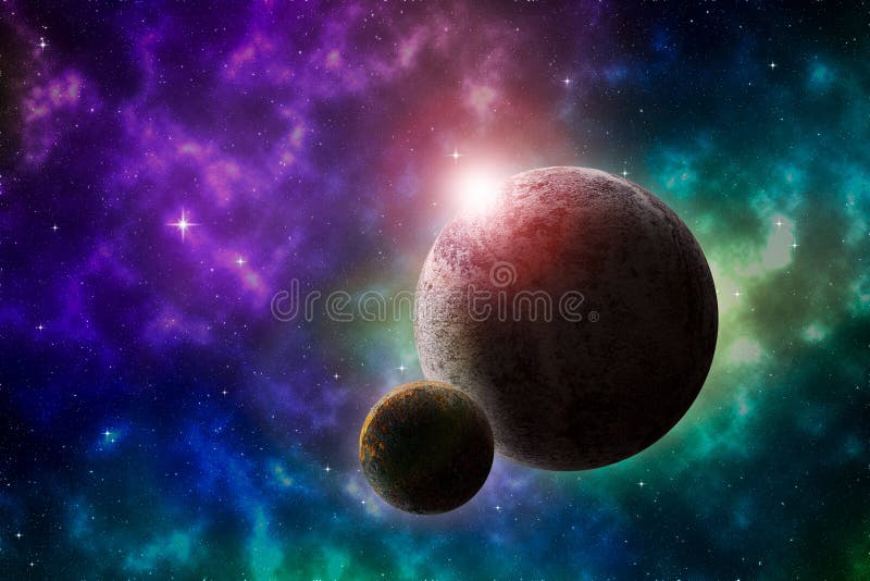 Deep Outer Space Landscape with Planets and Nebula Stock Illustration ...