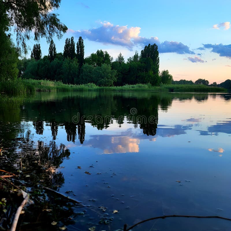 Deep Pink Sunset Over a Lake Surrounded by Trees Stock Image - Image of ...