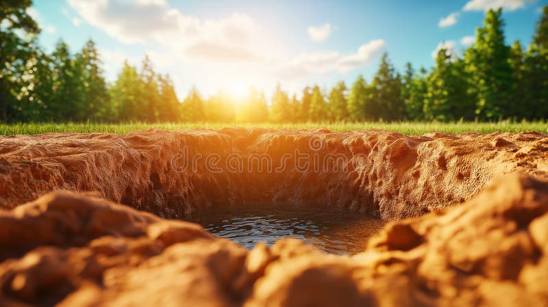 Deep Pit in Ground Surrounded by Lush Greenery and Sunlight Serene ...