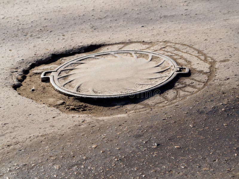 Deep pit on the road stock photo. Image of dangerous - 115083964
