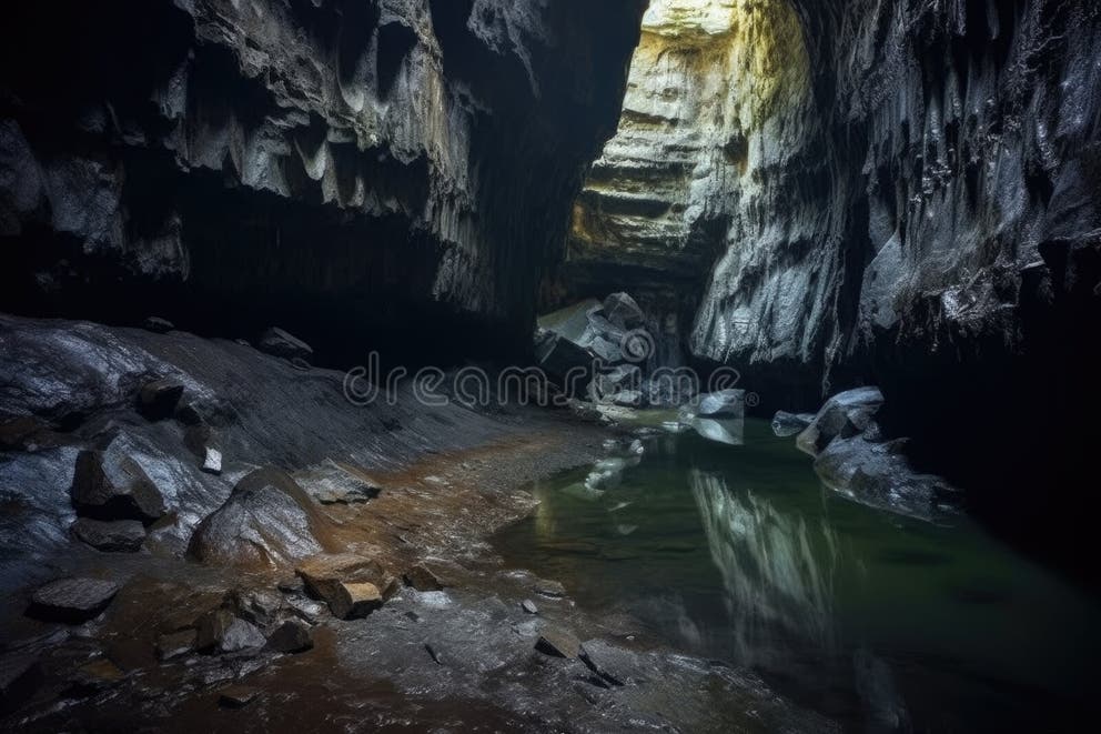 A Deep Pits Inside a Dark Cave Stock Image - Image of interior ...