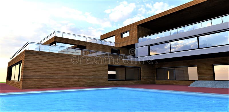 A Deep Pool with Blue Water in the Courtyard of a Chic Country House ...