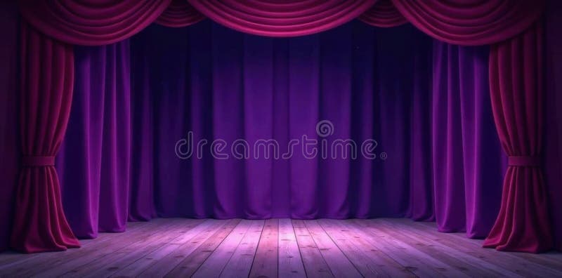 Deep Purple Curtains Framing a Bare Stage, Ready for Performance ...