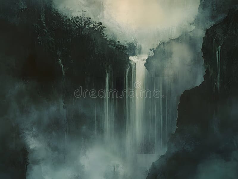 A Deep Ravine Waterfall Luminous Stock Illustration - Illustration of ...