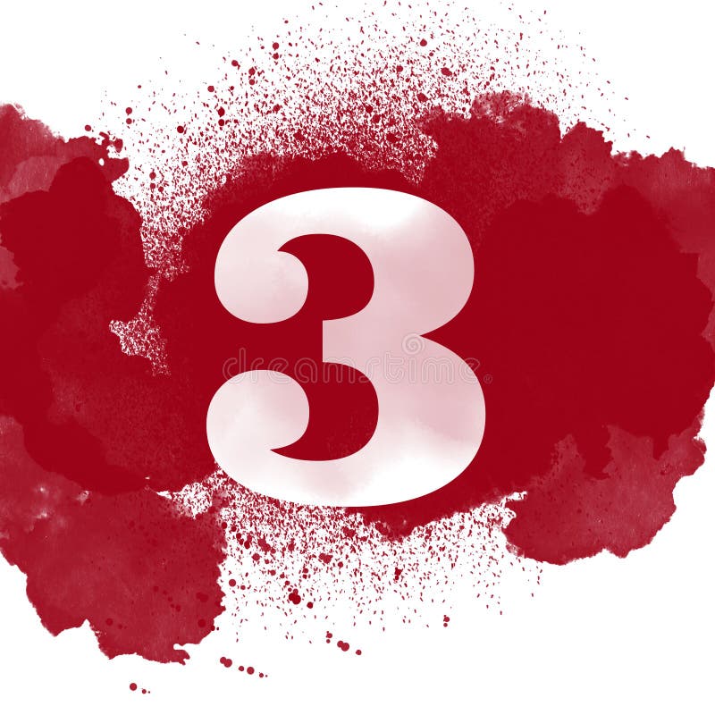 Deep Red Color NUMBER 3 , Isolated Design Element, Typography Alphabet ...