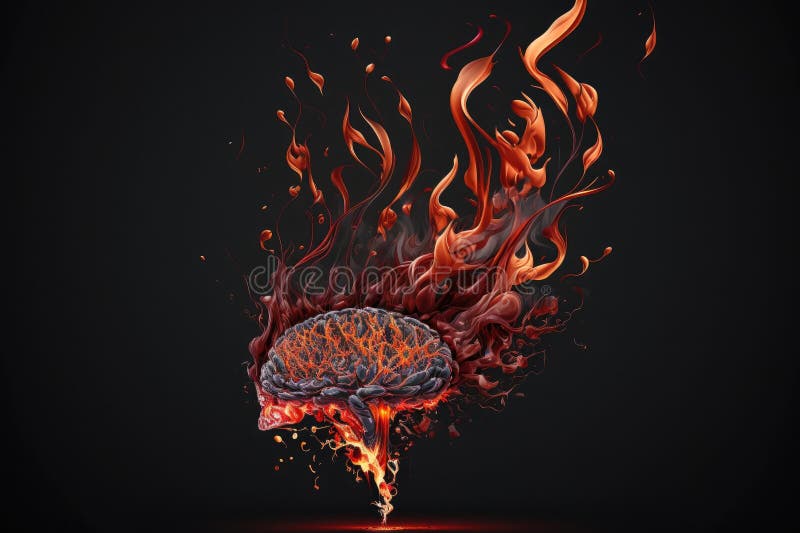 Deep Red Colored Levitating Human Brain in Flames Stock Illustration ...