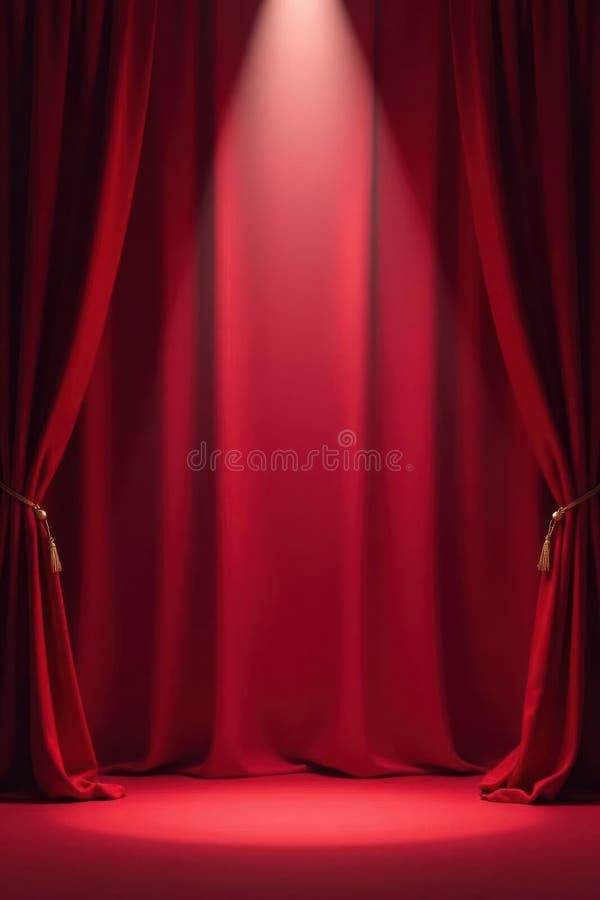 Deep Red Curtain Backdrop, Bright Spotlight Illuminating Center ...