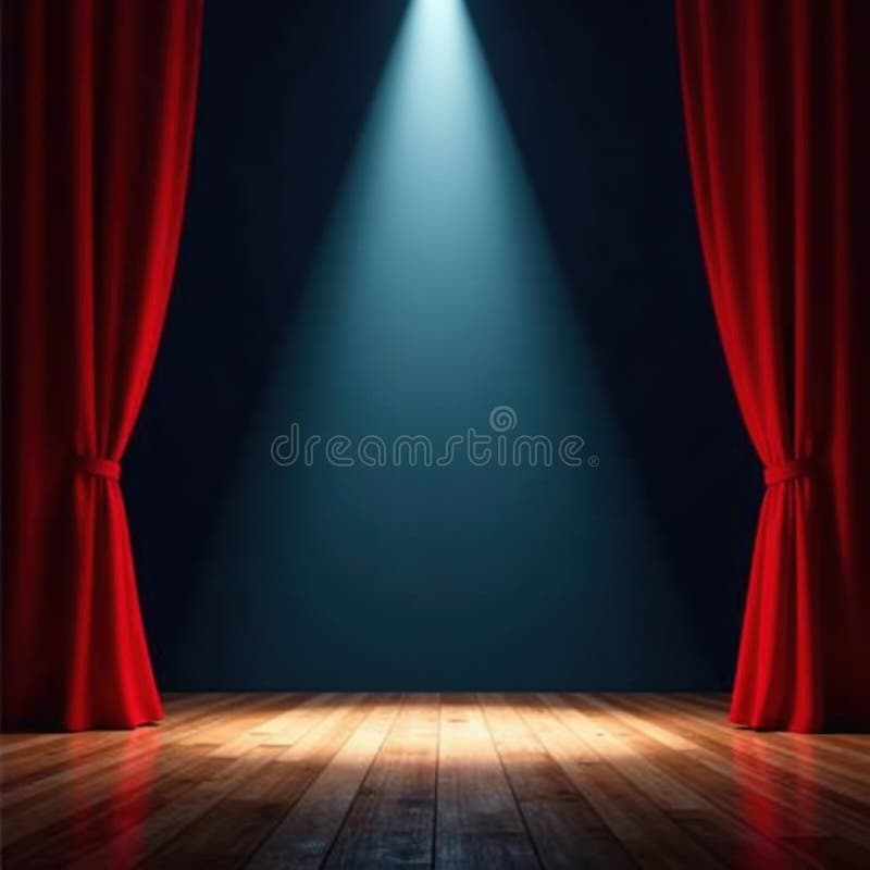 Deep Red Curtains, Bright Spotlight, Empty Stage, Empty Stage, Stage ...