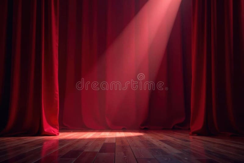 Deep Red Curtains Drawn Back, Intense Spotlight Beams , Red, Theatre ...