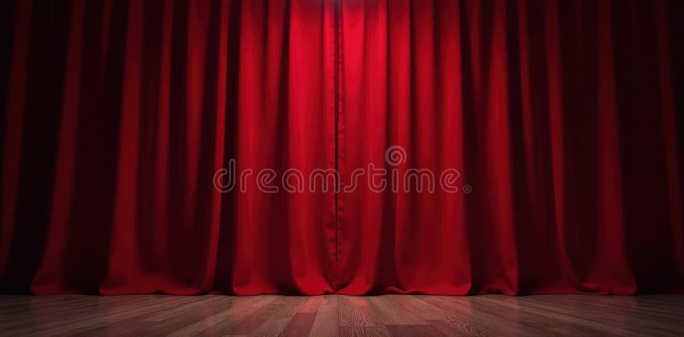 Deep Red Curtains Drawn Back, Revealing Darkness, Dramatic, Magic Show ...
