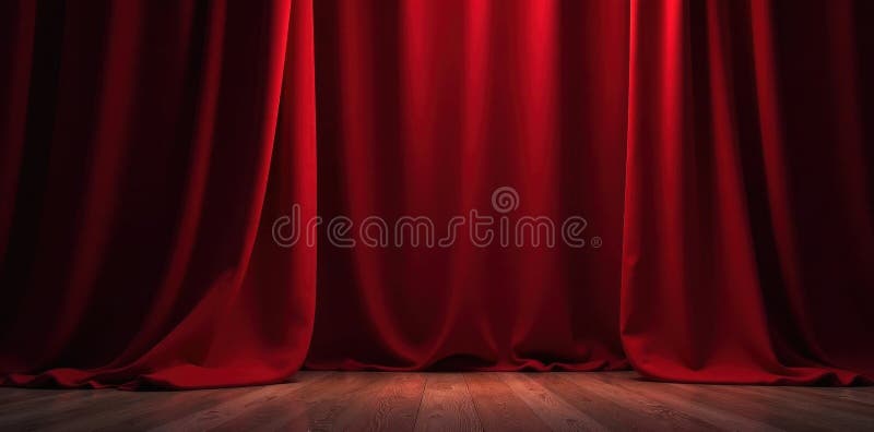 Deep Red Curtains Drawn Back, Revealing Darkness, Showtime ...