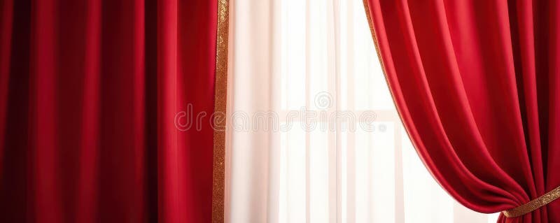Deep Red Curtains, Golden Edging, Pull Back To Bright White ...