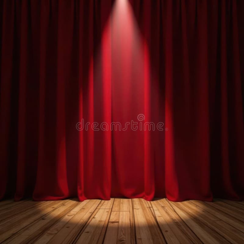 Deep Red Curtains, Single Spotlight Illuminating Center, Dramatic ...