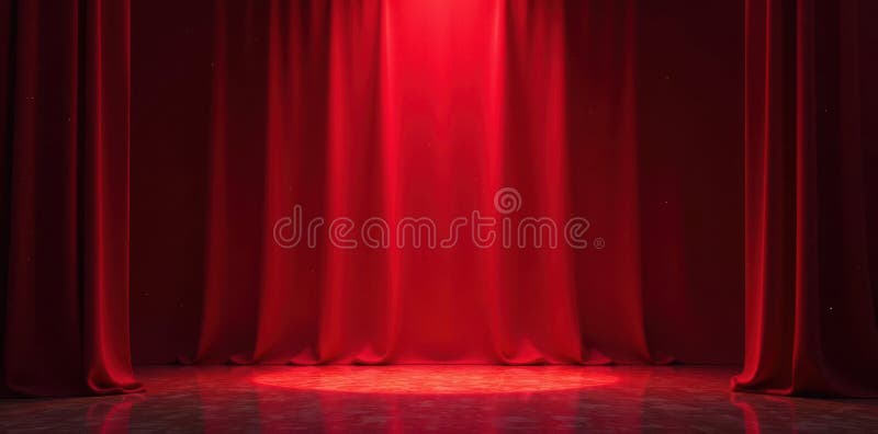 Deep Red Drapes Ascend, Illuminating Empty Stage , Rich, Scene, Fabric ...