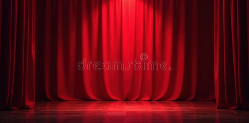 Deep Red Drapes Parting, Bright Stage Lights Gleam , Reveal, Opening ...