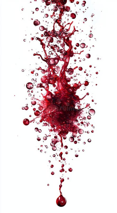 Deep Red Drops Spilling and Splashing on a Pristine White Background ...