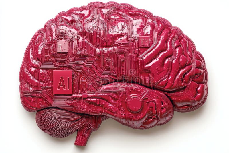 Deep Red Glossy Brain Embedded Circuits AI Patterns Symbolizing ...
