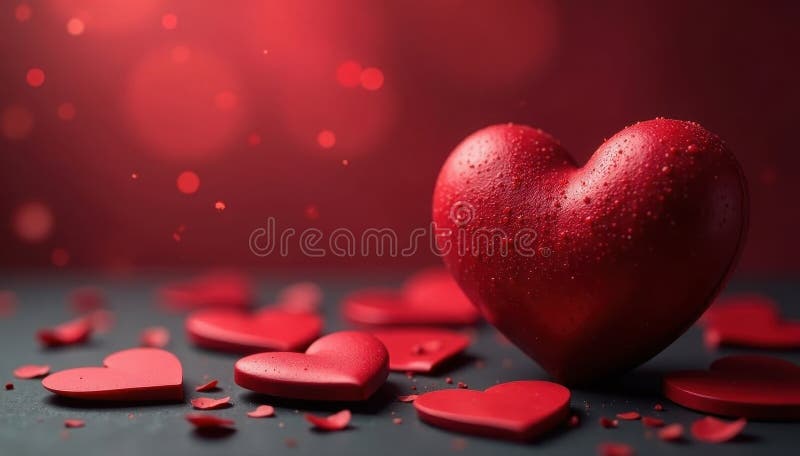 Deep Red Hearts, Scattered, Blurred Background, Smooth, Hearts, Velvet ...